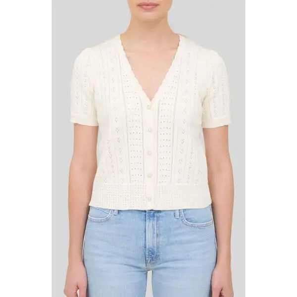 ZOE AND CLAIRE Open Stitch Short Sleeve Cardigan - Cream