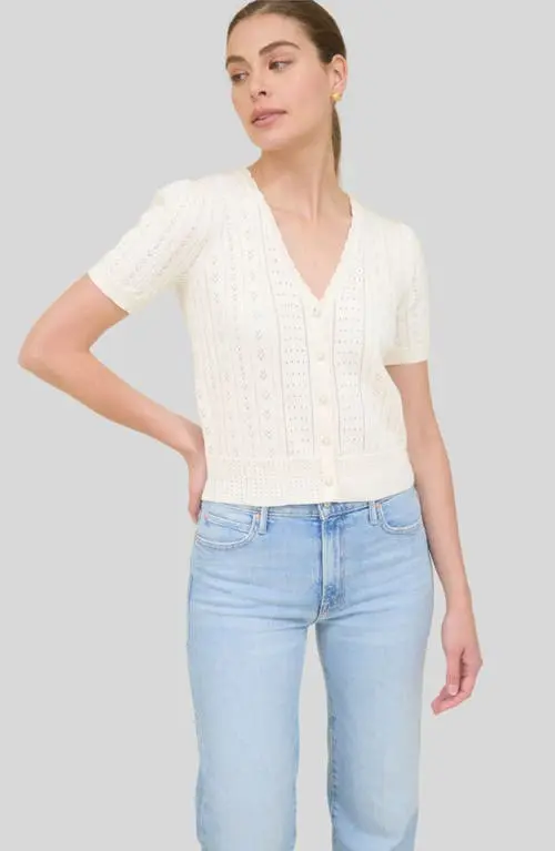 ZOE AND CLAIRE Open Stitch Short Sleeve Cardigan - Cream
