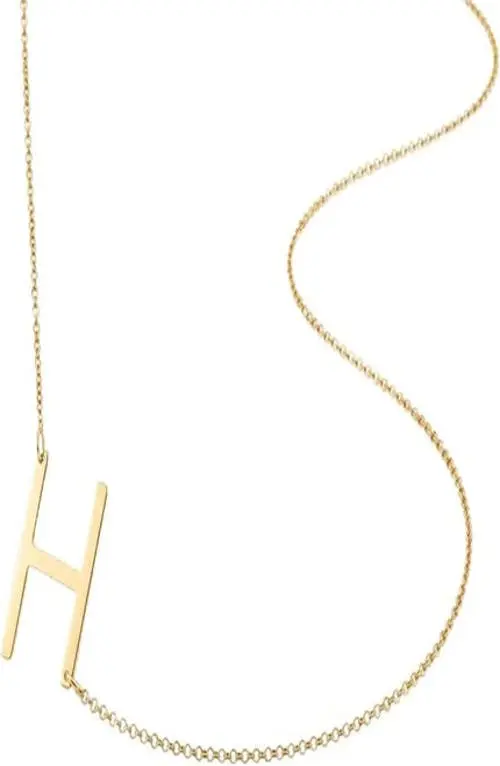 OAK & LUNA Sideways Initial Necklace In Gold Plated Sterling Silver - Letter H