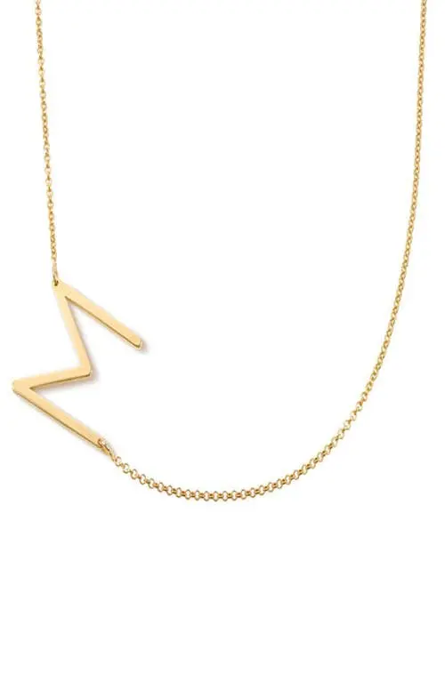 OAK & LUNA Sideways Initial Necklace In Gold Plated Sterling Silver - Letter M