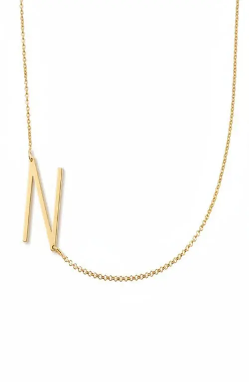 OAK & LUNA Sideways Initial Necklace In Gold Plated Sterling Silver - Letter N