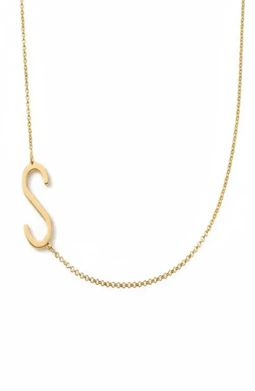 OAK & LUNA Sideways Initial Necklace In Gold Plated Sterling Silver - Letter S