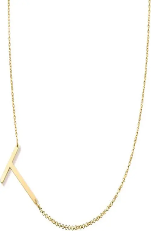 OAK & LUNA Sideways Initial Necklace In Gold Plated Sterling Silver - Letter T