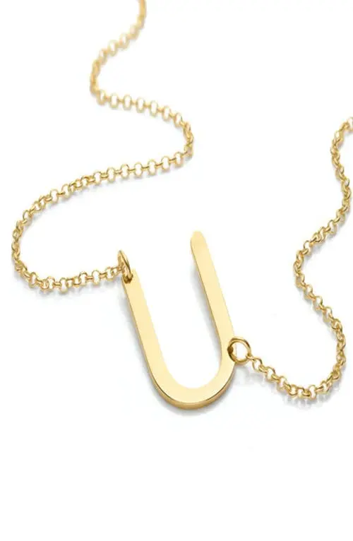 OAK & LUNA Sideways Initial Necklace In Gold Plated Sterling Silver - Letter U