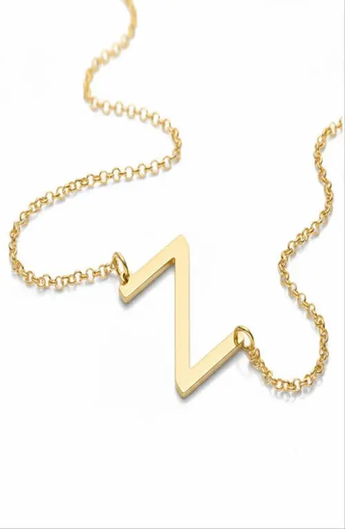 OAK & LUNA Sideways Initial Necklace In Gold Plated Sterling Silver - Letter Z