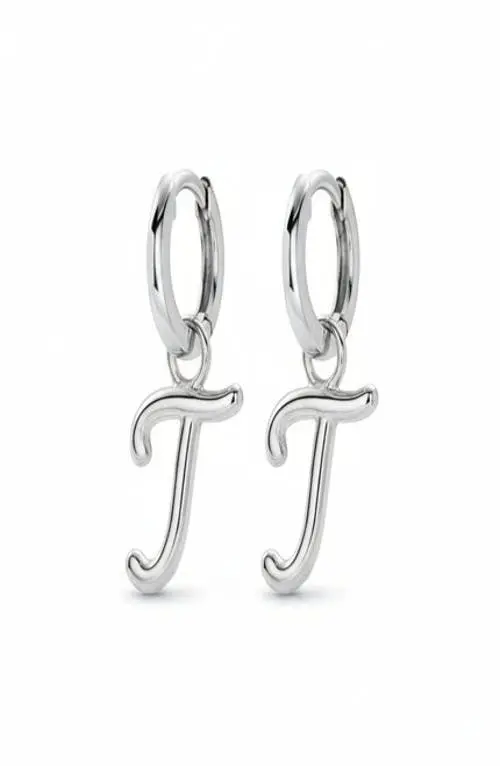 OAK & LUNA Mini Signature Initial Huggie Earrings - Letter T