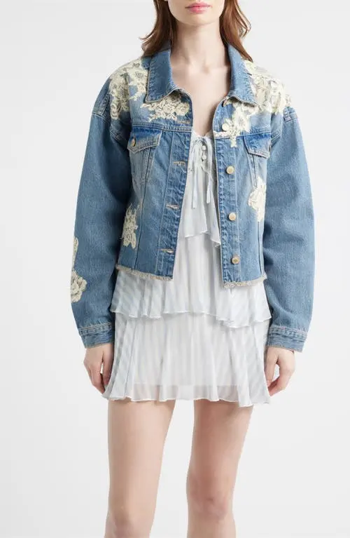 LoveShackFancy Amana Lace Patch Denim Jacket