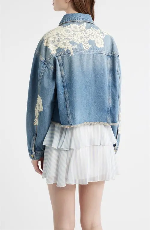 LoveShackFancy Amana Lace Patch Denim Jacket