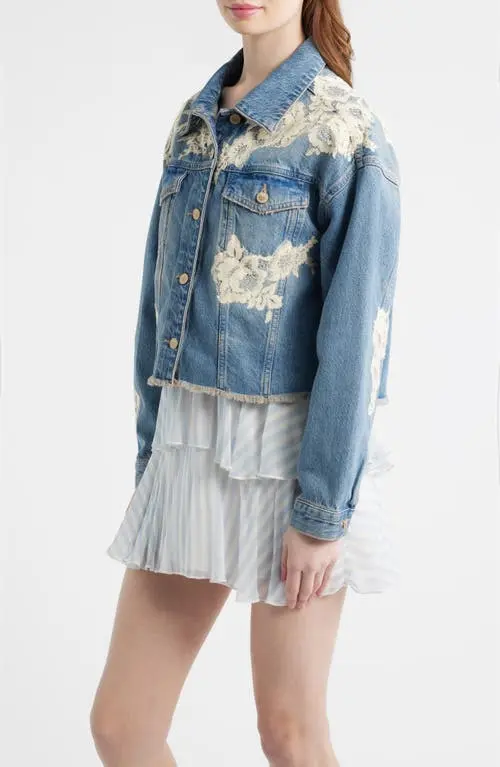 LoveShackFancy Amana Lace Patch Denim Jacket