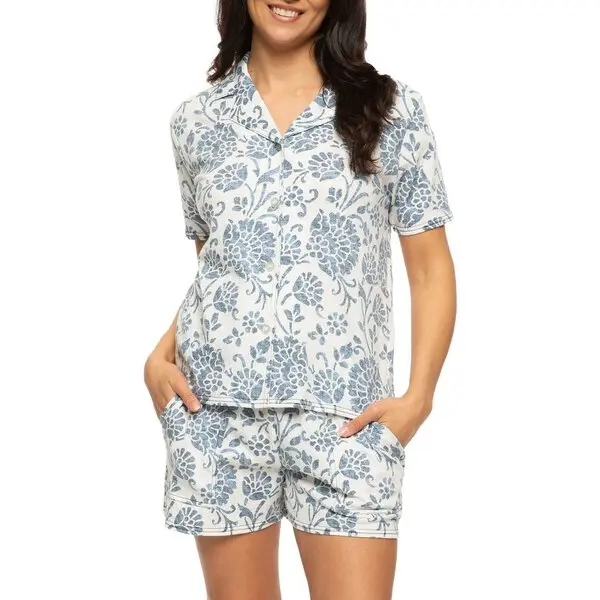Felina Josephine Crinkled Jersey Short Pajamas - Distressed Floral Print