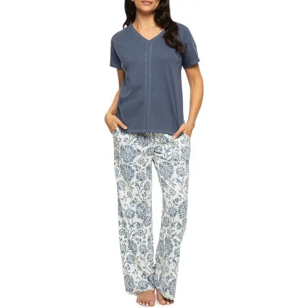Felina Josephine Crinkled Jersey Pajamas - Vintage Indigo
