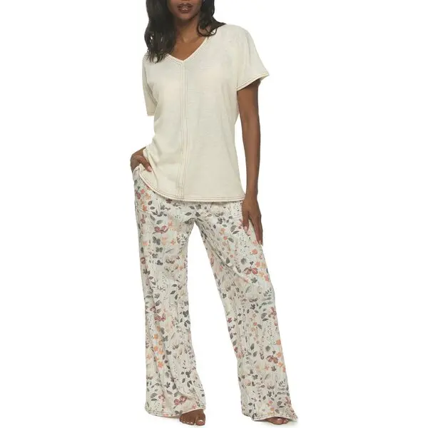 Felina Josephine Crinkled Jersey Pajamas - Whisper White