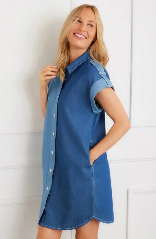 karen kane denim dress Denim Puff Sleeve A-Line Dress (Women)