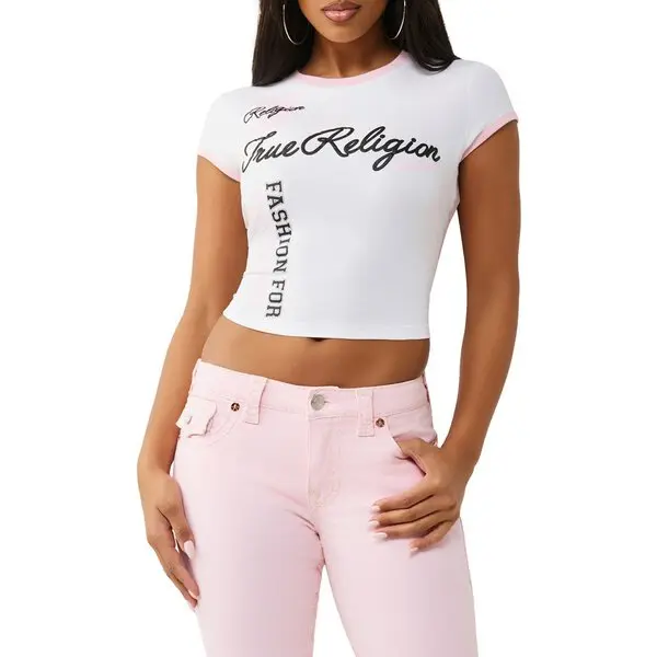 True Religion Sporty Contrast Crop Stretch Cotton Graphic T-shirt - Optic White