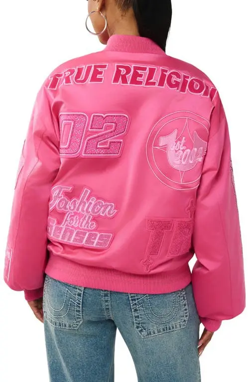 True Religion Rhinestone Embellished Logo Bomber Jacket