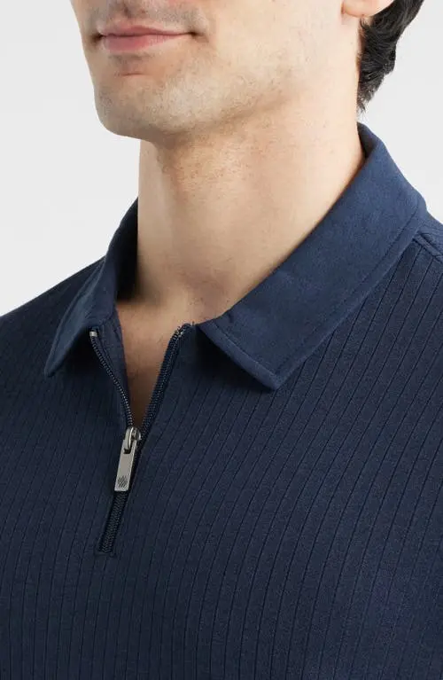 Johnston & Murphy Finn Rib Zip Polo - Navy