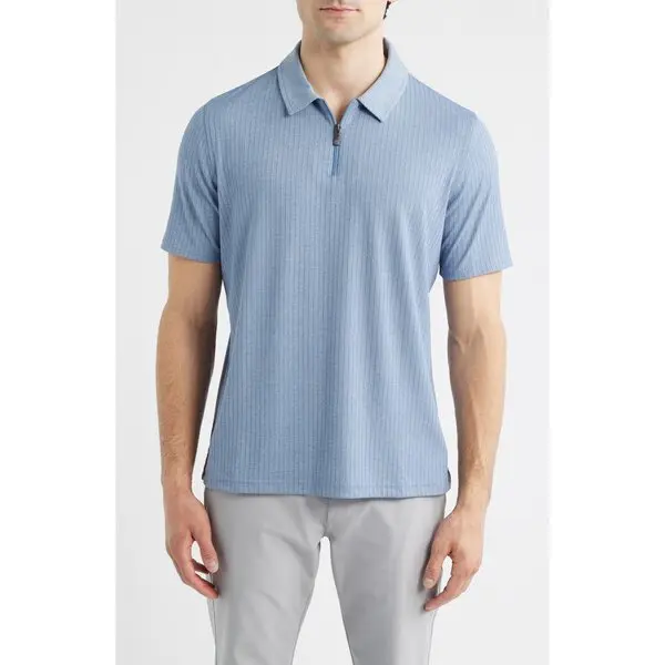 Johnston & Murphy Finn Rib Zip Polo - Blue