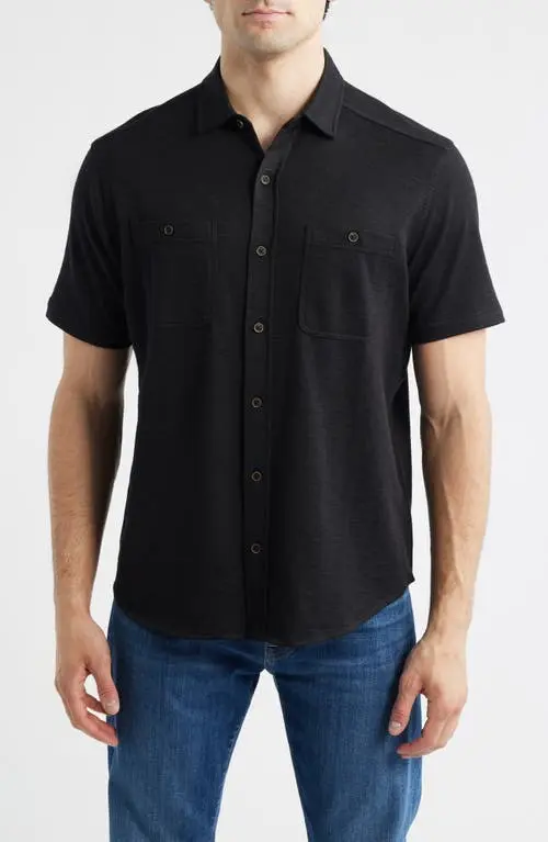 Johnston & Murphy Riley Knit Short Sleeve Button-up Shirt - Black