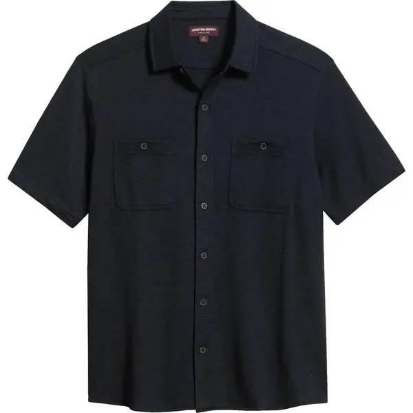 Johnston & Murphy Riley Knit Short Sleeve Button-up Shirt - Navy