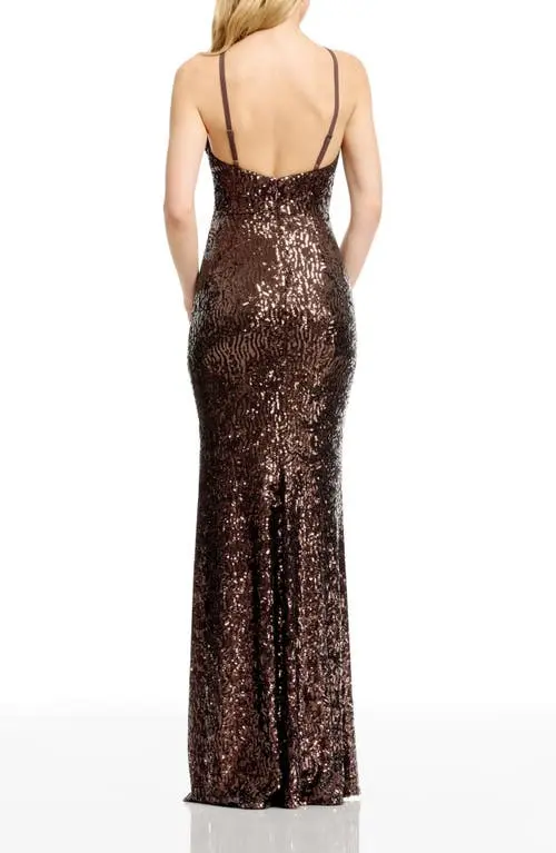 Dress The Population Rosette Sequin Halter Gown