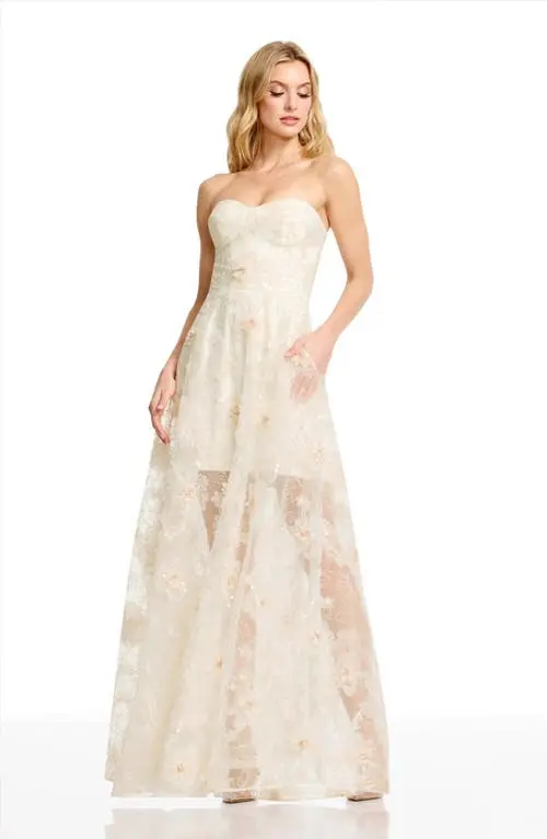 Dress The Population Floral Beaded Strapless Gown