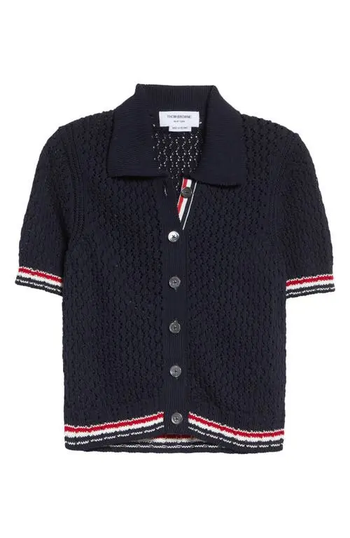 Thom Browne Hector Icon Pointelle Stitch Crop Cardigan - Navy