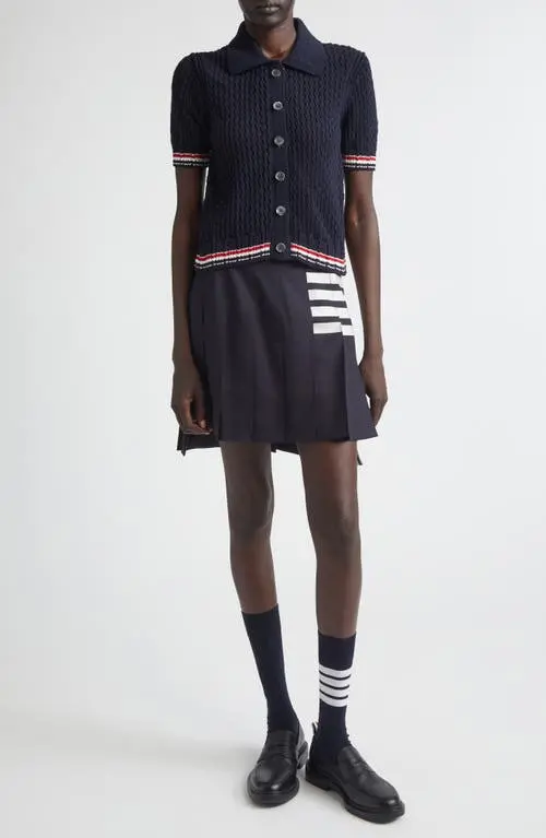 Thom Browne Hector Icon Pointelle Stitch Crop Cardigan - Navy