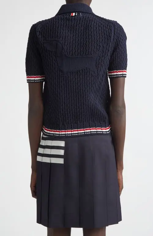 Thom Browne Hector Icon Pointelle Stitch Crop Cardigan - Navy