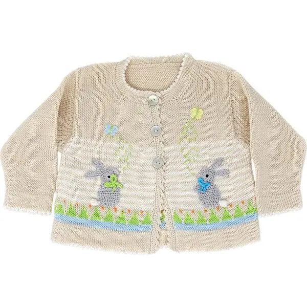 MELANGE COLLECTION Easter Cardigan With Bunnies - Ivory