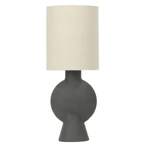 STORIED HOME Sculptural Terracotta Table Lamp With Linen Shade - Black