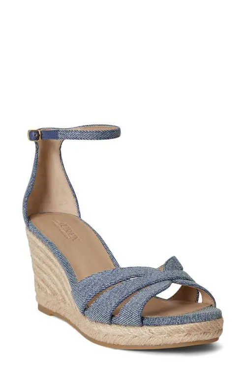 Ralph Lauren Nellie Ankle Strap Wedge Sandal - Blue