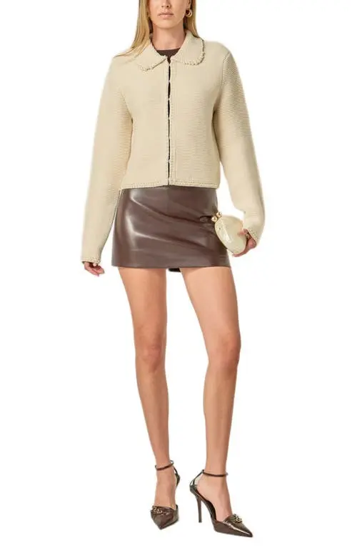 English Factory Faux Pearl Trim Collared Cardigan - Ivory