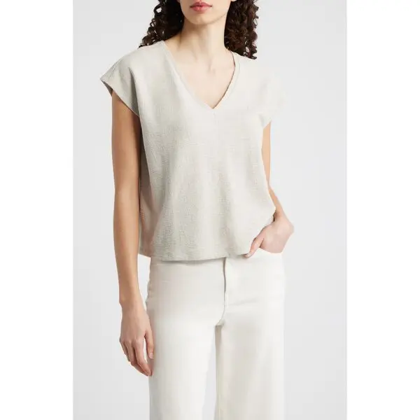 Eileen Fisher V-neck Organic Cotton Top - Chalk