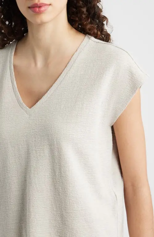 Eileen Fisher V-neck Organic Cotton Top - Chalk