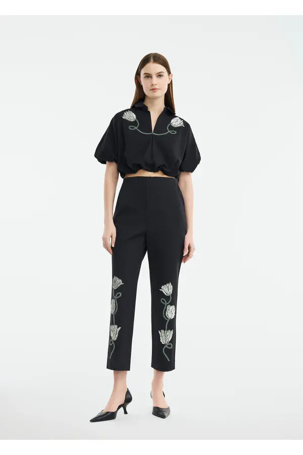 Lela Rose Tulip Crystal Embroidered Top