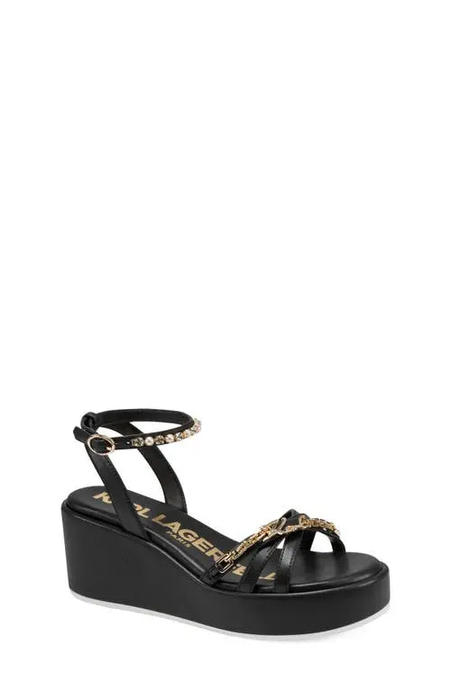 Karl Lagerfeld Paris Clemons Ankle Strap Wedge Sandal - Black