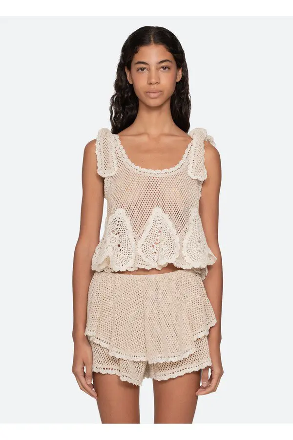 Sea Madelyn Crochet Tank - White