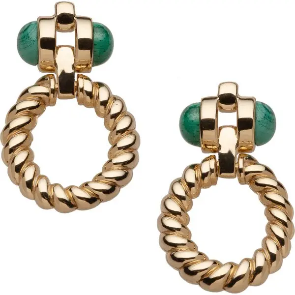 Jennifer Zeuner Jewelry Davis Malachite Hoop Drop Earrings - Yellow Gold