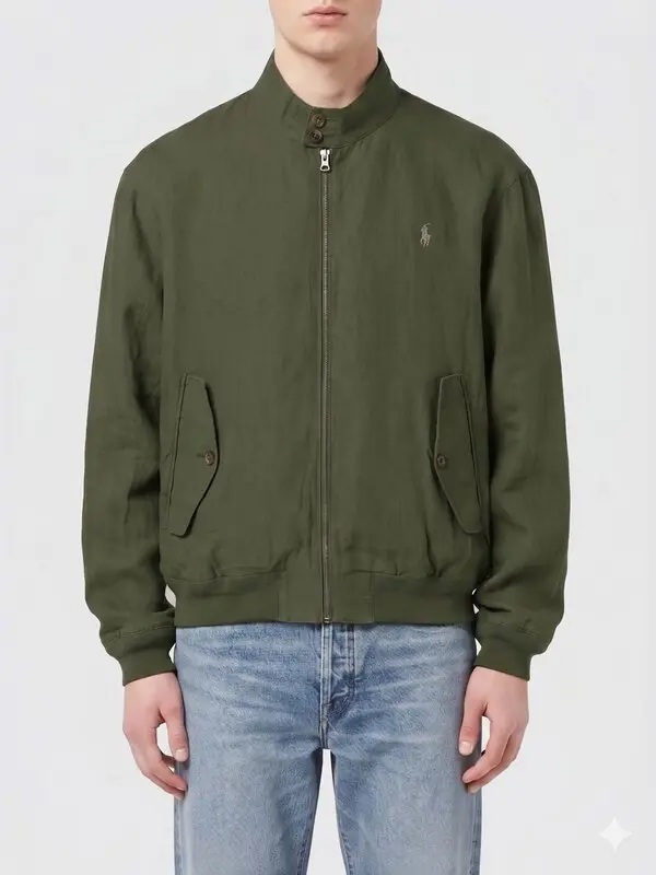 Polo Ralph Lauren Linen Bomber Jacket With Logo - Green