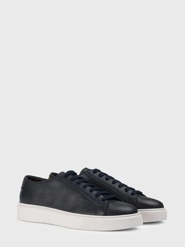 DOUCAL'S Tumbled Leather Lace Up Sneakers - Blue