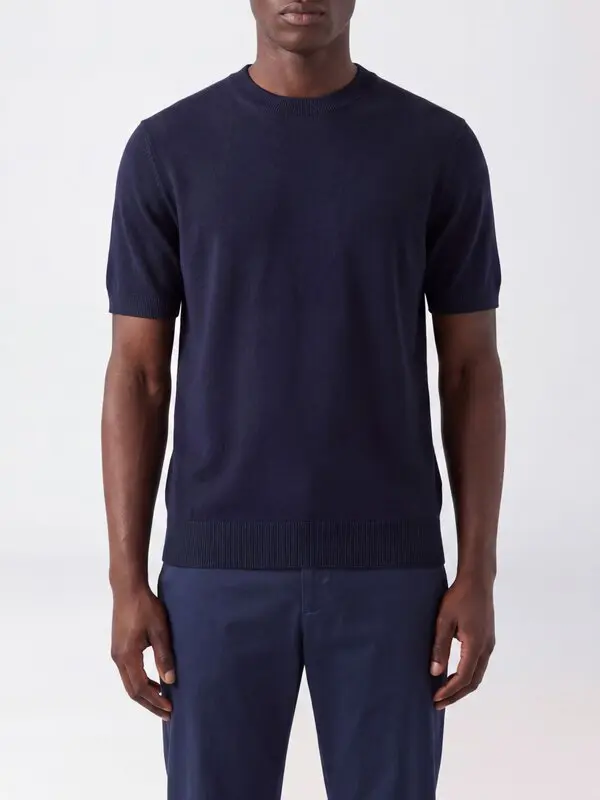BOSS Short-sleeved Crew-neck Jumper In Pure Virgin Wool - Blue