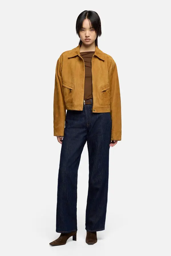 7 For All Mankind Utility Jacket In Suede Caramel