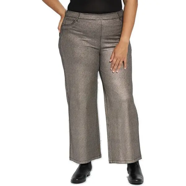 Lyssé Metallic Coated Wide Leg Jeans - Metallic Titanium