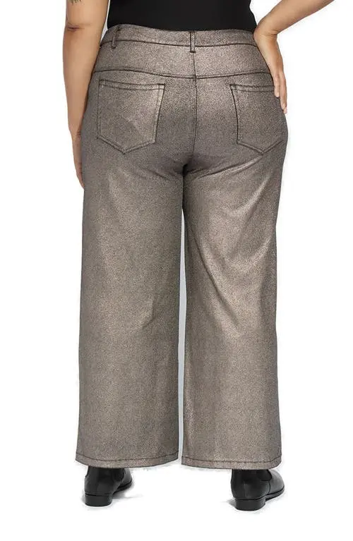Lyssé Metallic Coated Wide Leg Jeans - Metallic Titanium