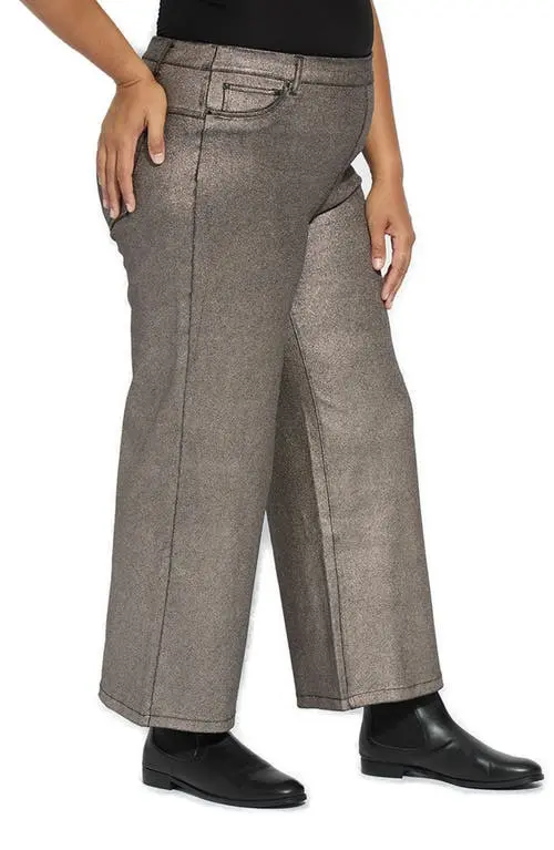 Lyssé Metallic Coated Wide Leg Jeans - Metallic Titanium