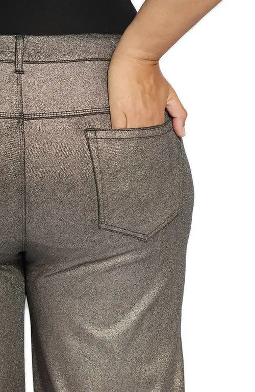 Lyssé Metallic Coated Wide Leg Jeans - Metallic Titanium