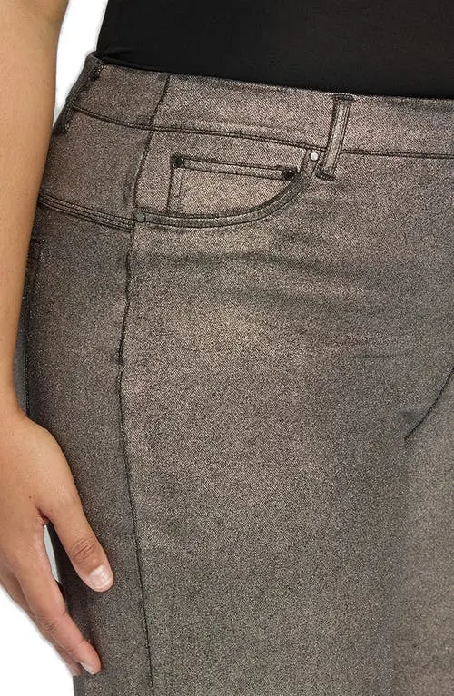 Lyssé Metallic Coated Wide Leg Jeans - Metallic Titanium