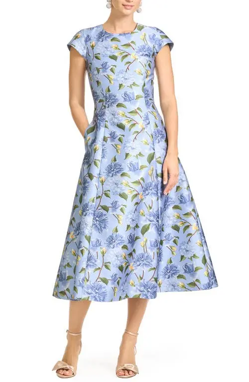 Sachin & Babi Jackie Floral Cocktail Midi Dress - Twilight Peony
