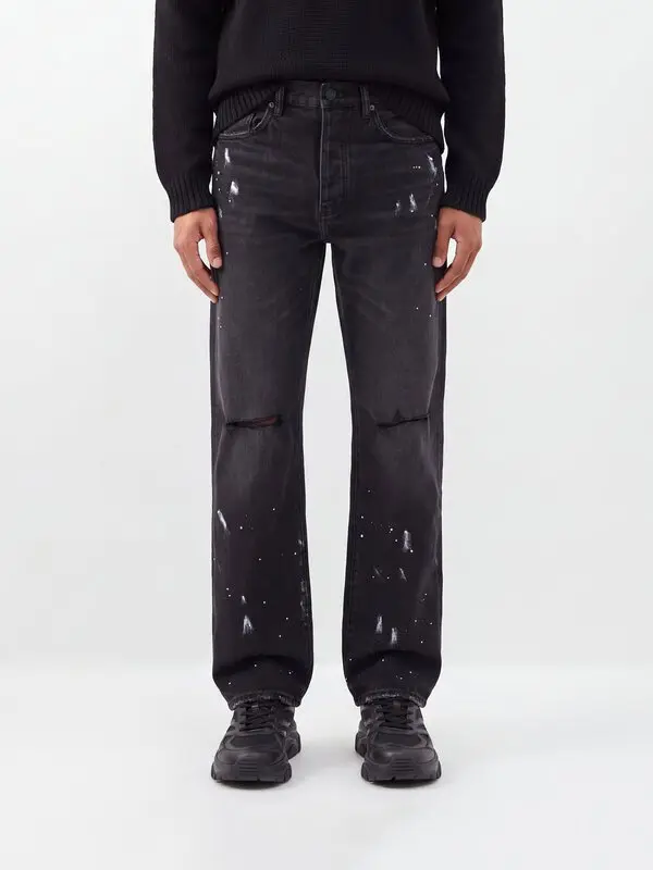 PURPLE BRAND Knee Slit Paint Denim Jeans - Black