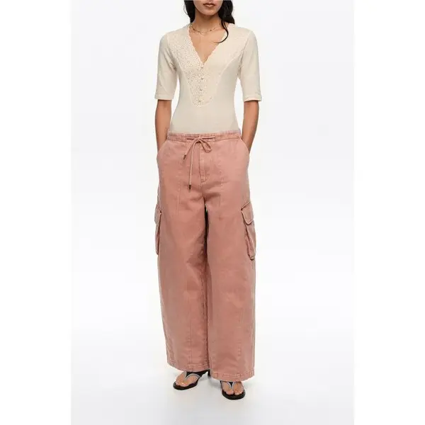 Bimba Y Lola Straight Cargo Denim Trousers - Peach